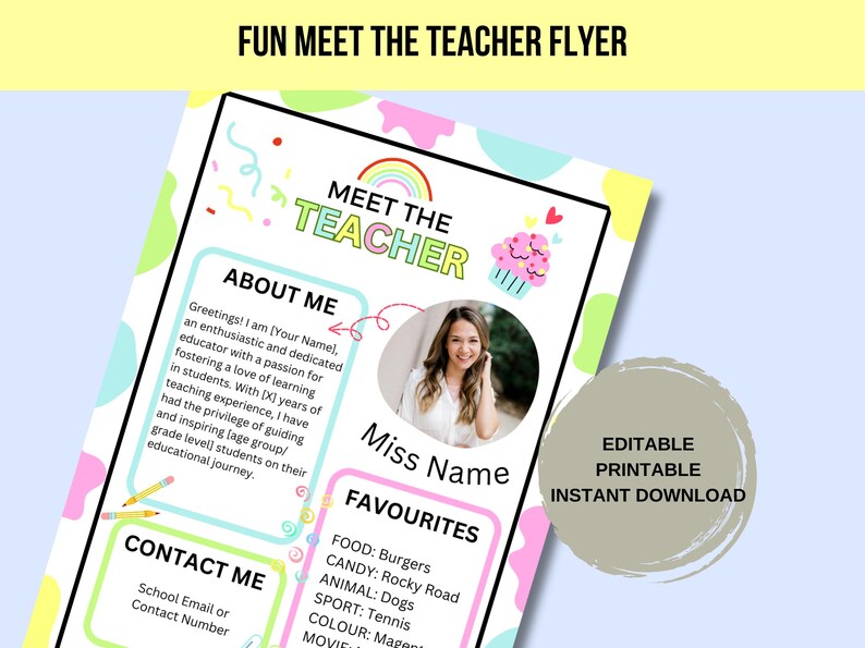 Editable Meet the Teacher Template With a Fun Theme | Printable Teacher ...
