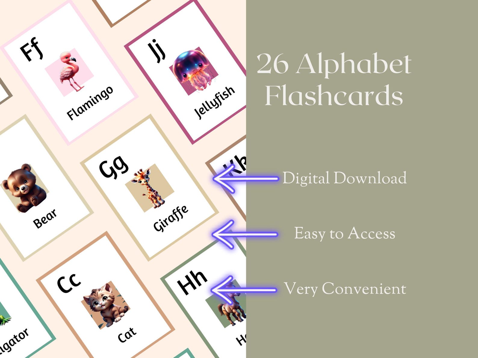 26 Alphabet Flash Cards, Letter Flashcards, Alphabet Printable Cards ...