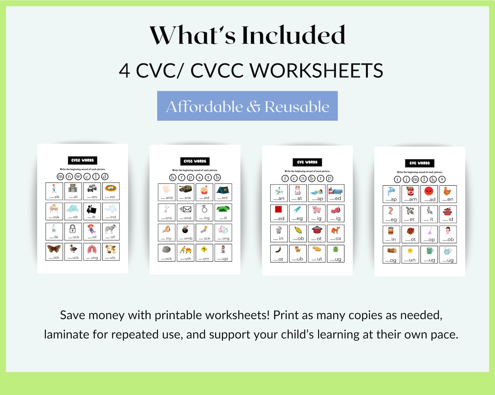 CVC CVCC Words Kindergarten Worksheets, Phonics (digital Download) - Etsy