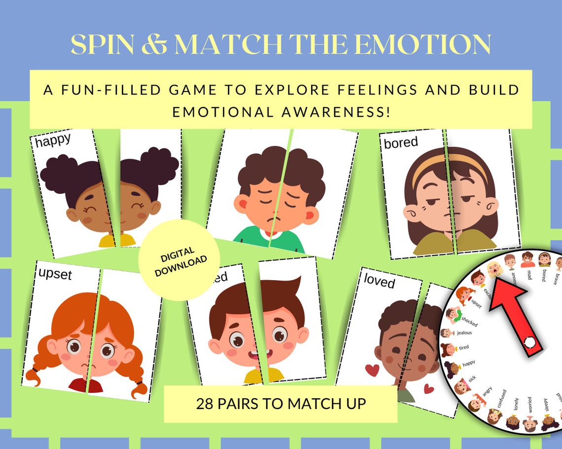 Emotion Matching Game, Spin and Match Activity, Feelings Recognition ...