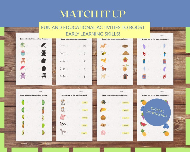 Preschool Matching Worksheets for Kids, Educational Activity Sheets ...