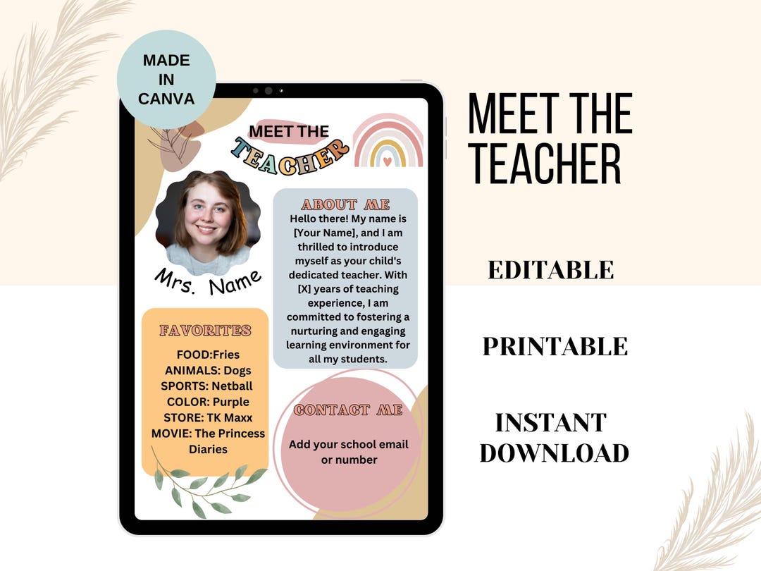 Boho Meet the Teacher Template | Editable & Printable Teacher Resources ...