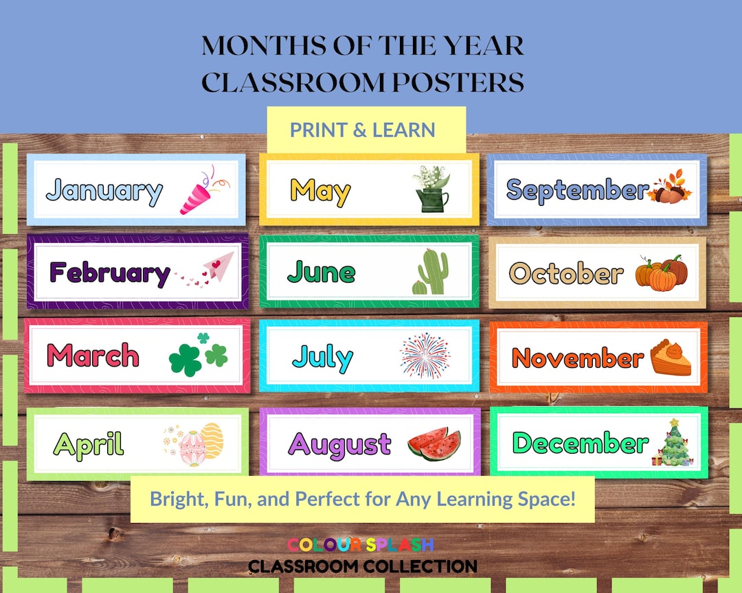Months of the Year Classroom Posters, Colorful Months Signs for ...