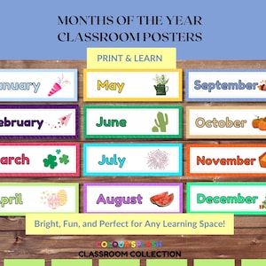 Months of the Year Classroom Posters, Colorful Months Signs for ...