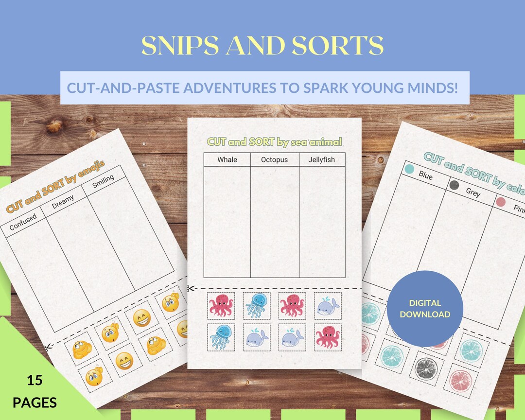 Kindergarten Worksheets, Printable Cutting and Sorting Worksheets for ...