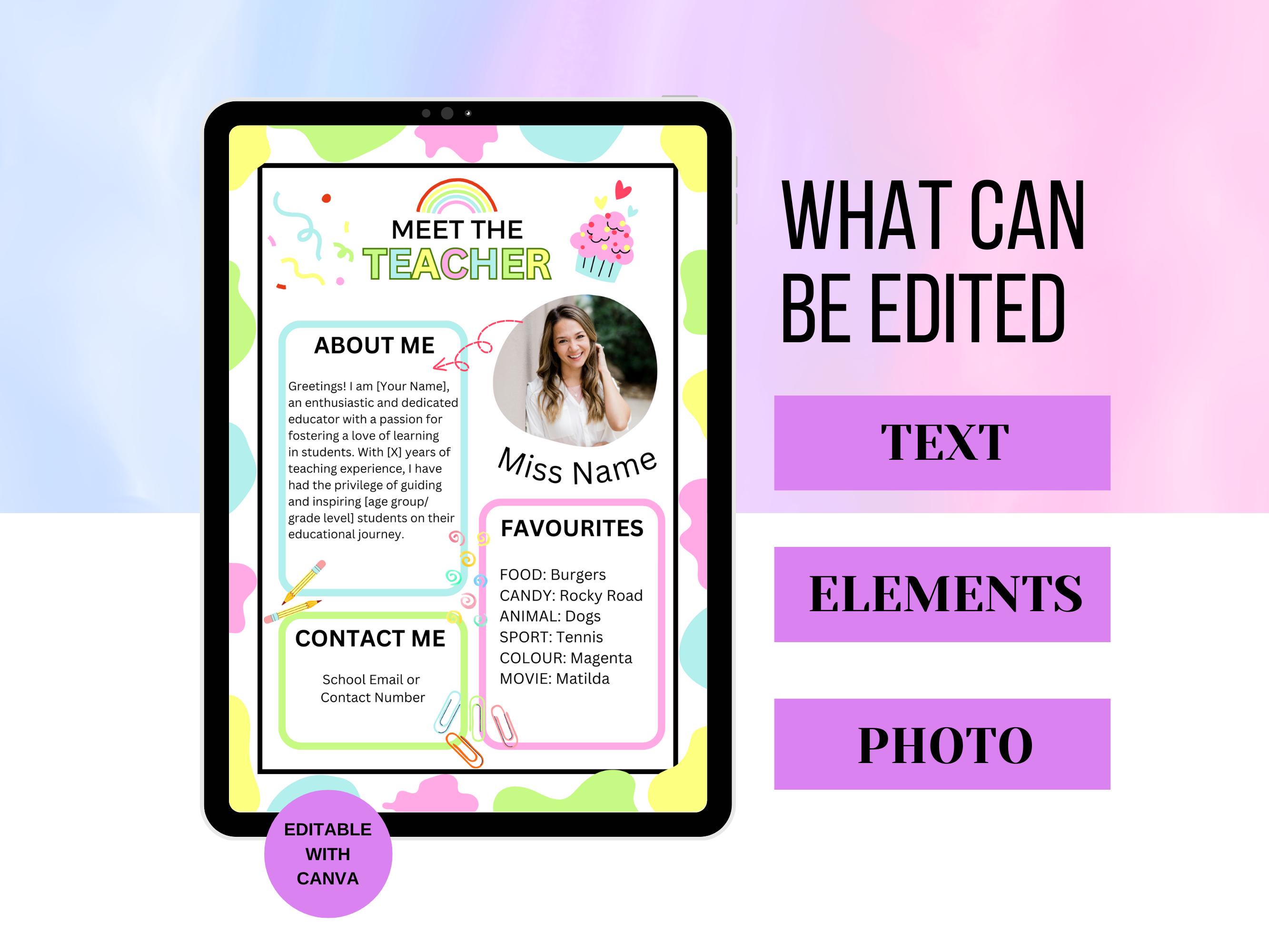Editable Meet the Teacher Template With a Fun Theme | Printable Teacher ...