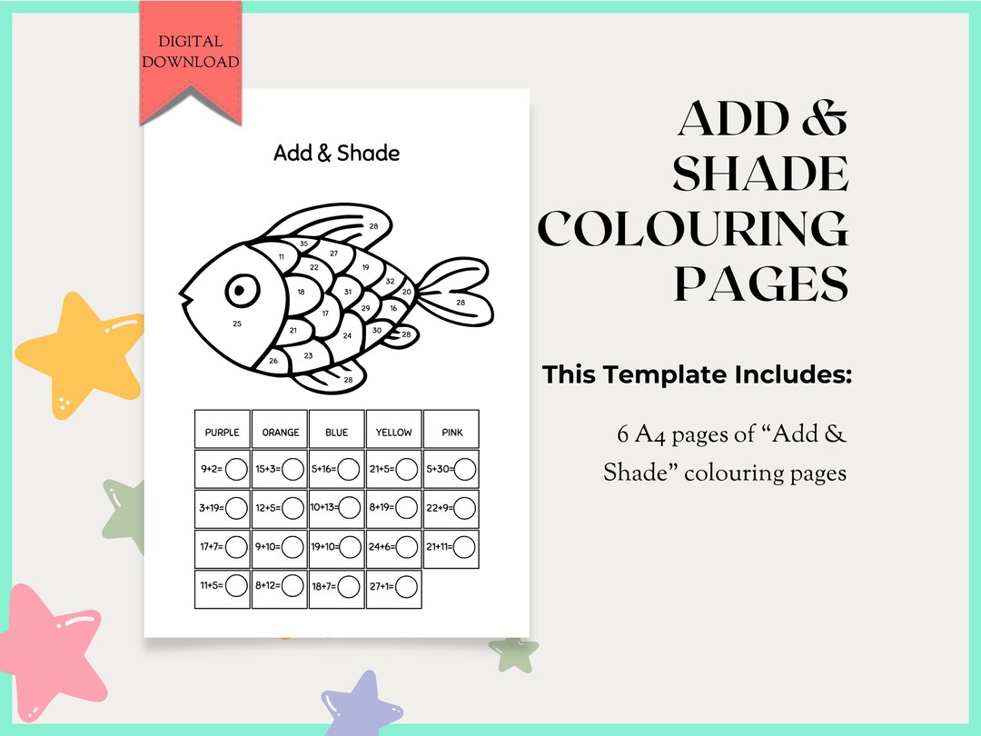 Add and Shade Math Worksheets, Addition Worksheets, 1st Grade Sheets ...