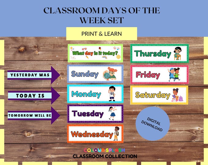 Days of the Week Printable Signs W/activity Squares - Etsy Canada