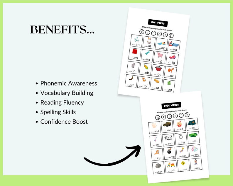 CVC Words Printables, CVC Words for Kindergarten, Learning Worksheets ...