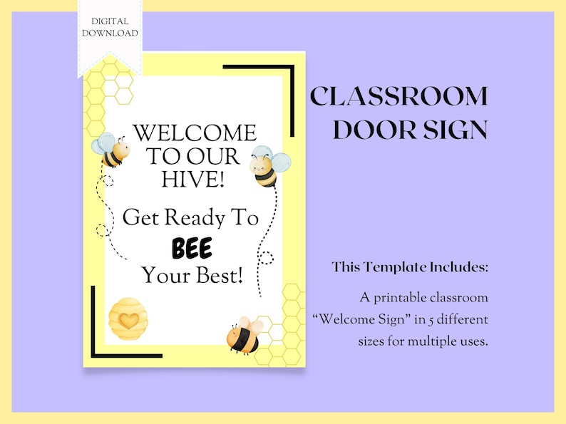 Bee-themed Classroom Welcome Sign | Printable Honeycomb Decor & Teacher ...