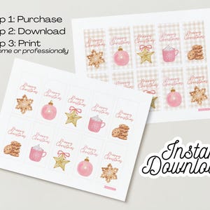 Printable Christmas Gift Tags With Pink Watercolor Accents - Etsy