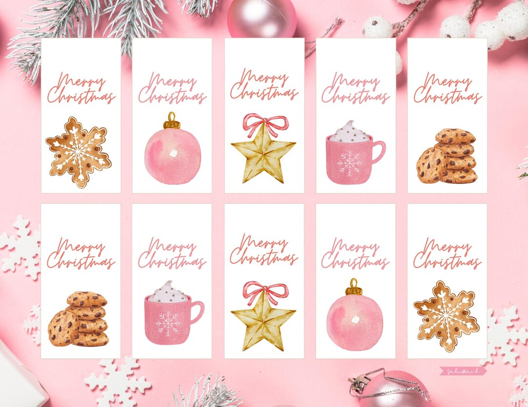 Printable Christmas Gift Tags With Pink Watercolor Accents - Etsy
