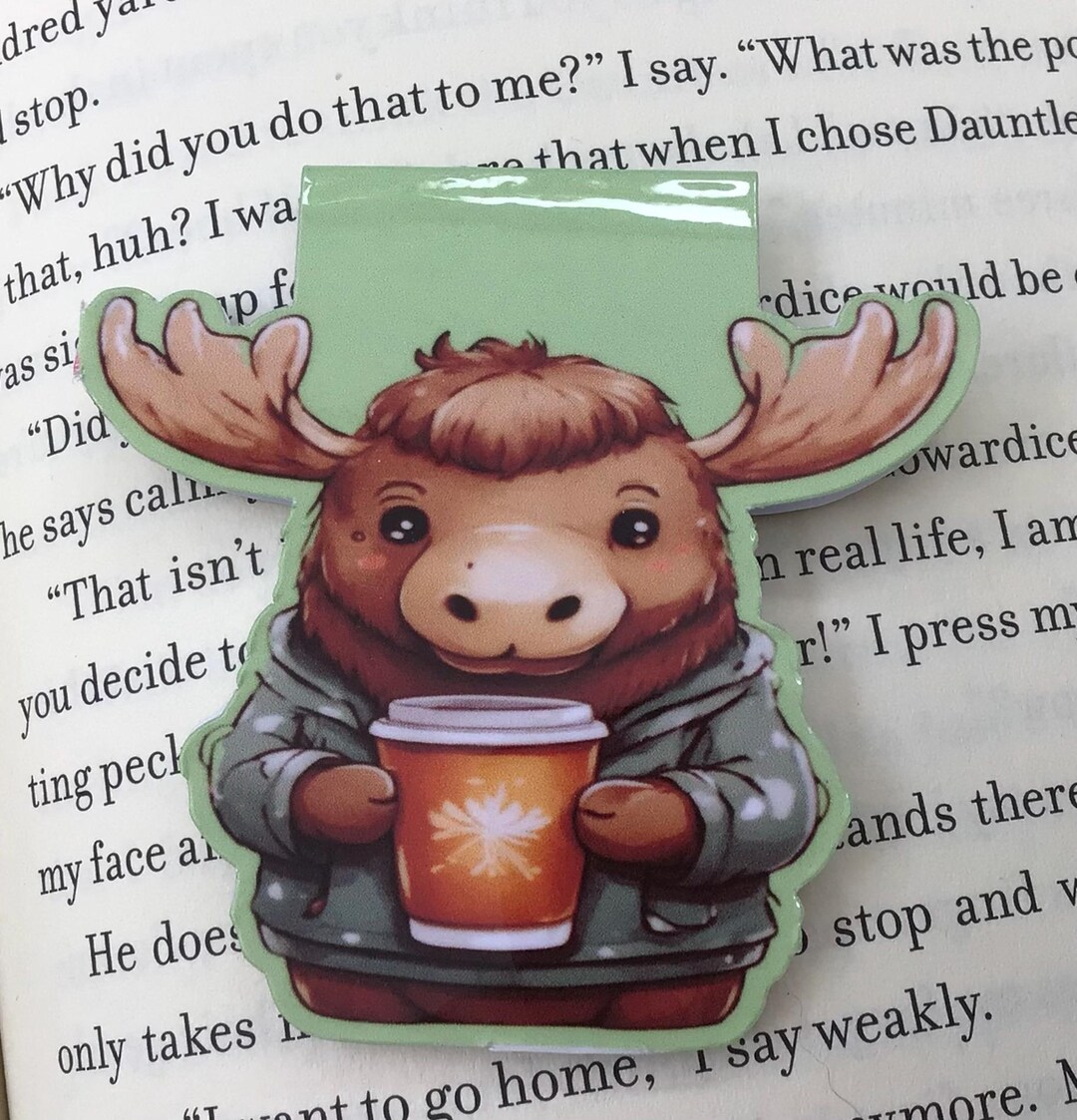 Cozy Moose Magnetic Bookmark – Cute Coffee Lover Gift, Funny Bookish ...