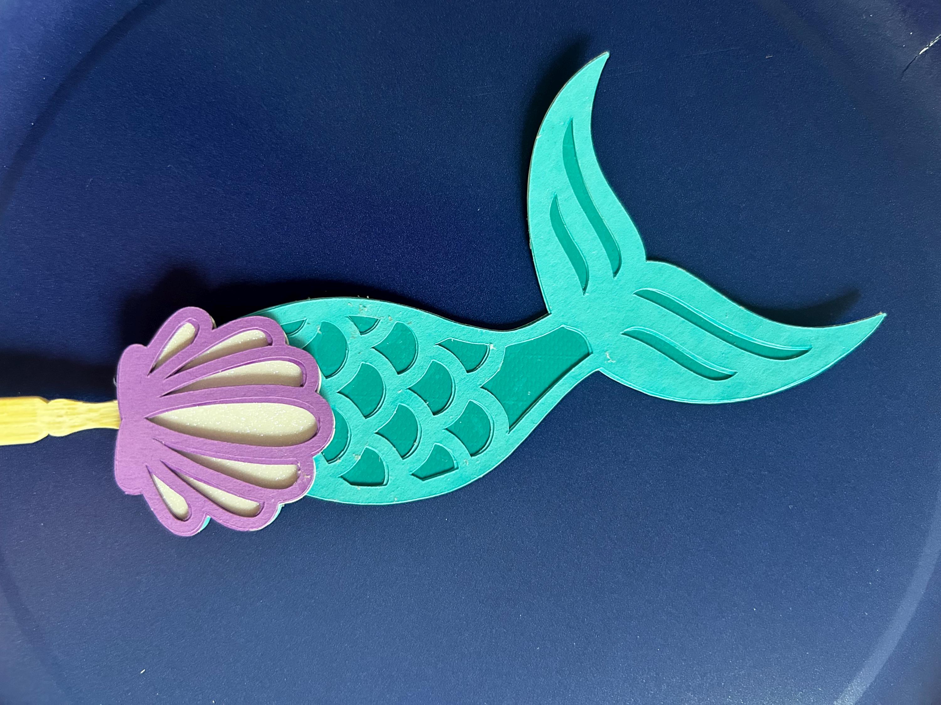 Mermaid Tail Cupcake Toppers: Layered Paper, Bamboo Fork - Ocean Party ...