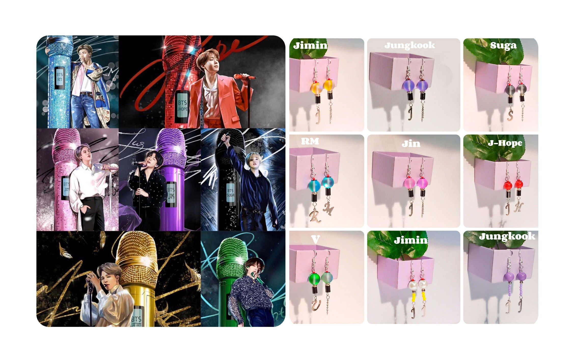 BTS Inspired Army Bomb Lightstick Earrings and Colored Mic Earrings ...