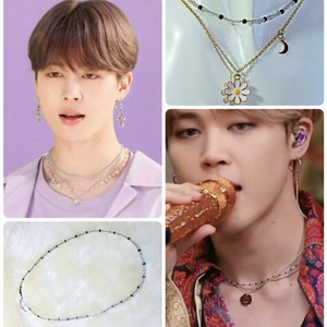 BTS Jimin Inspired Beaded Necklace and Daisy Flower Moon Necklace Set ...