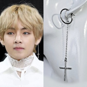 BTS V Inspired Mismatched Earrings: Sterling Silver Cross Dangle - Etsy