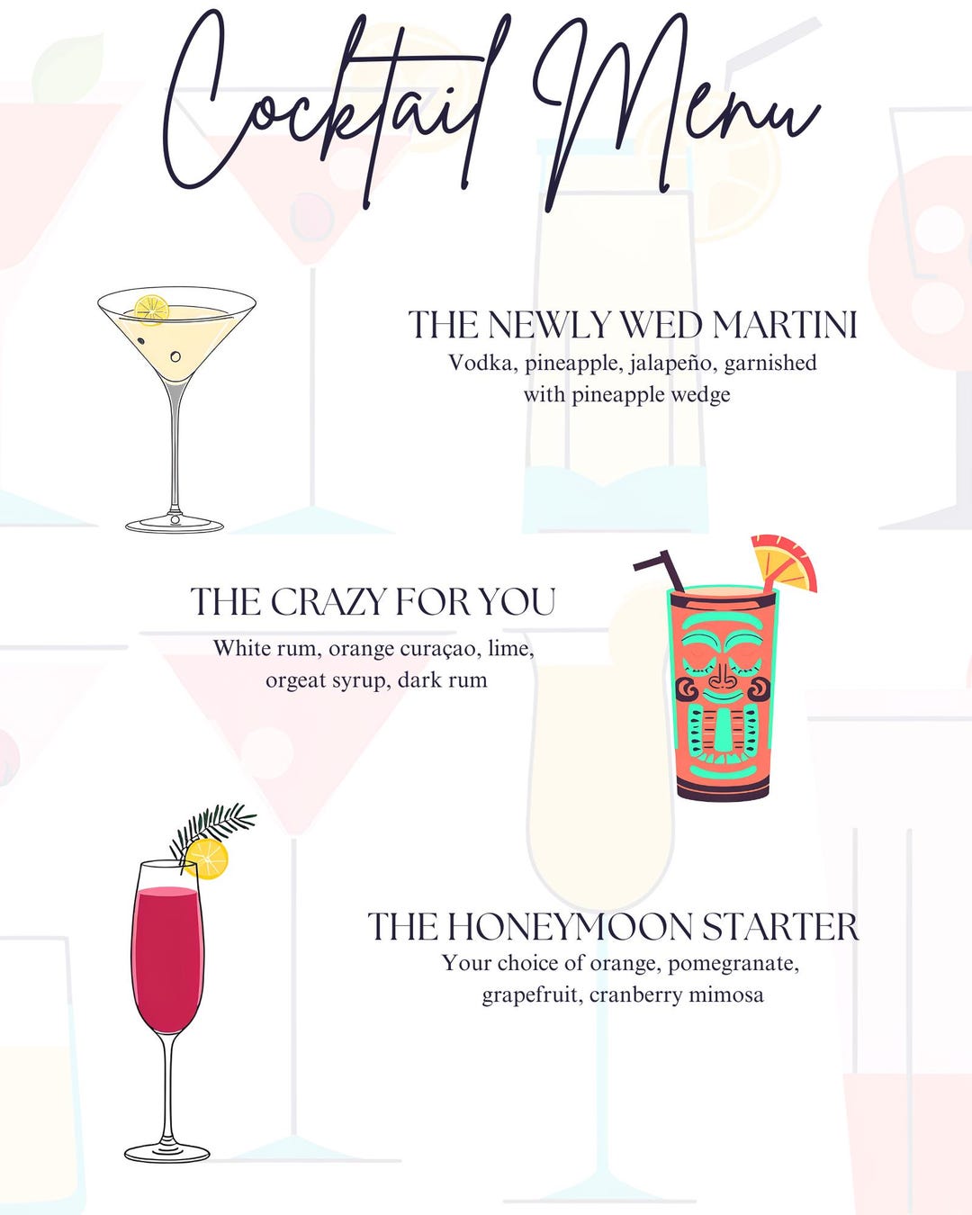 Wedding, Birthday, Party Cocktail Menu - Etsy
