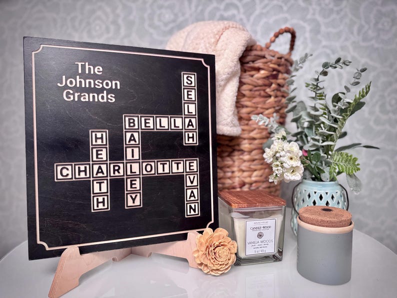 Personalized Family Crossword Puzzle Sign: Unique Wooden Wall Art for ...