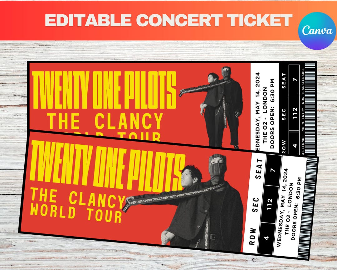 Twenty One Pilots Clancy Tour 2024, 21 Pilots Editable Concert Ticket ...
