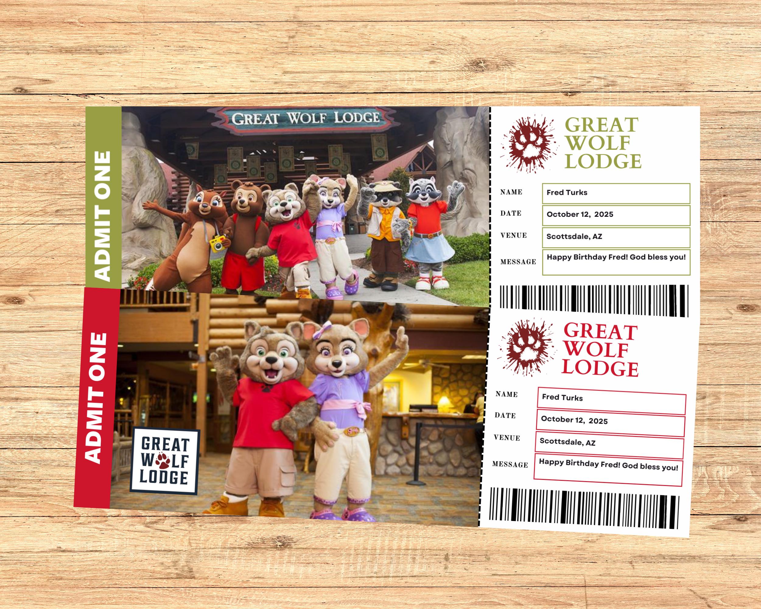 Great Wolf Lodge Ticket, Great Wolf Lodge Printable Ticket Template ...