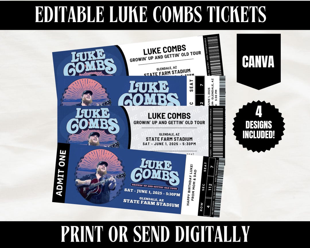 Editable Luke Combs Tour Concert Ticket, Luke Combs Tour, Memorabilia ...
