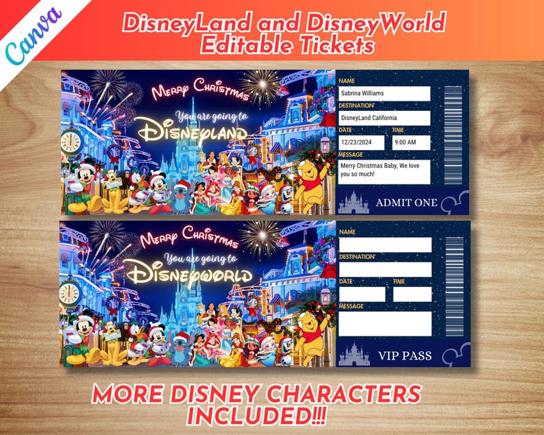 Editable Disneyland Ticket, Disneyworld Ticket, Surprise Reveal ...