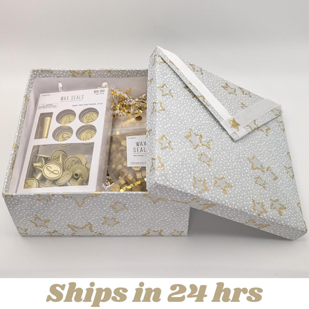 Gift Box Handmade Star Keepsake Pastel Blue Gold Stars Packaging for ...