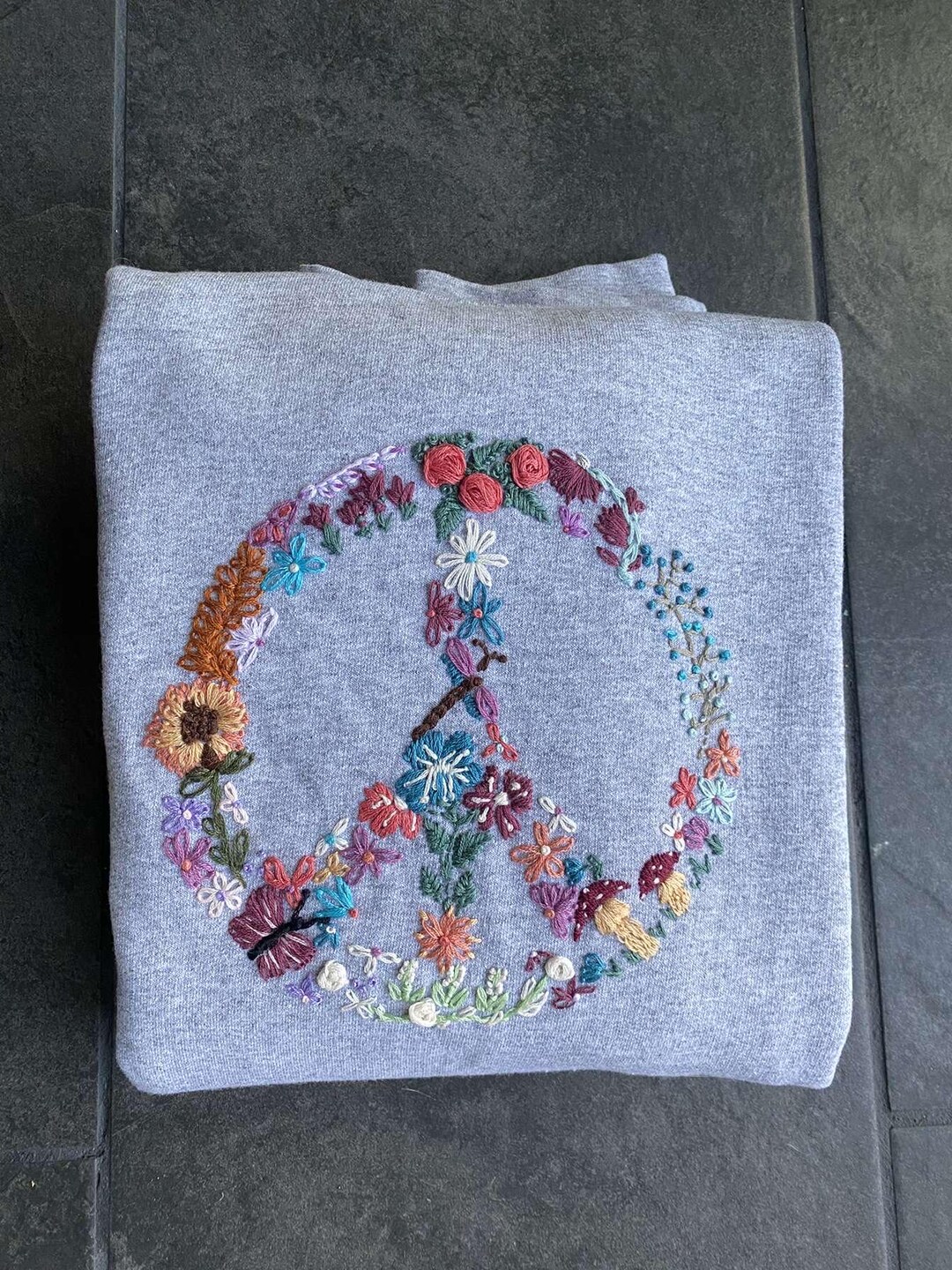 Hand Embroidered Peace Sign Hooded Sweatshirt - Adult - Etsy