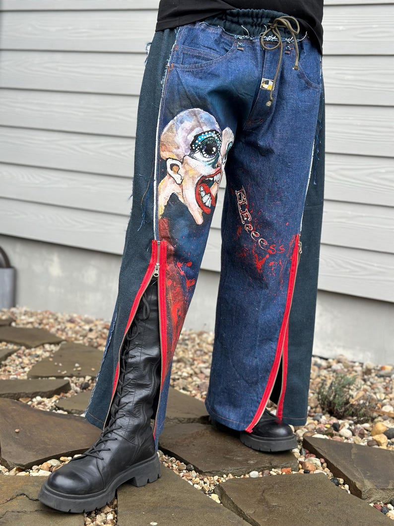 Hand-painted Jeans, Unique Denim Art, Boho Jeans, Artistic Denim ...