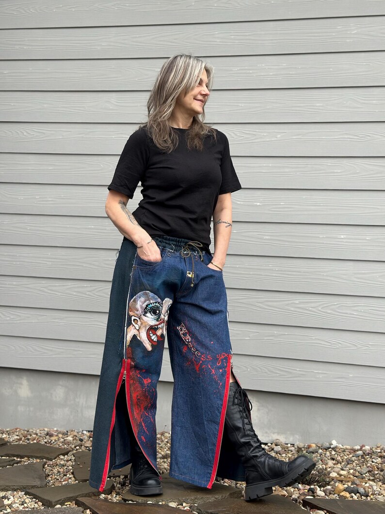 Hand-painted Jeans, Unique Denim Art, Boho Jeans, Artistic Denim ...