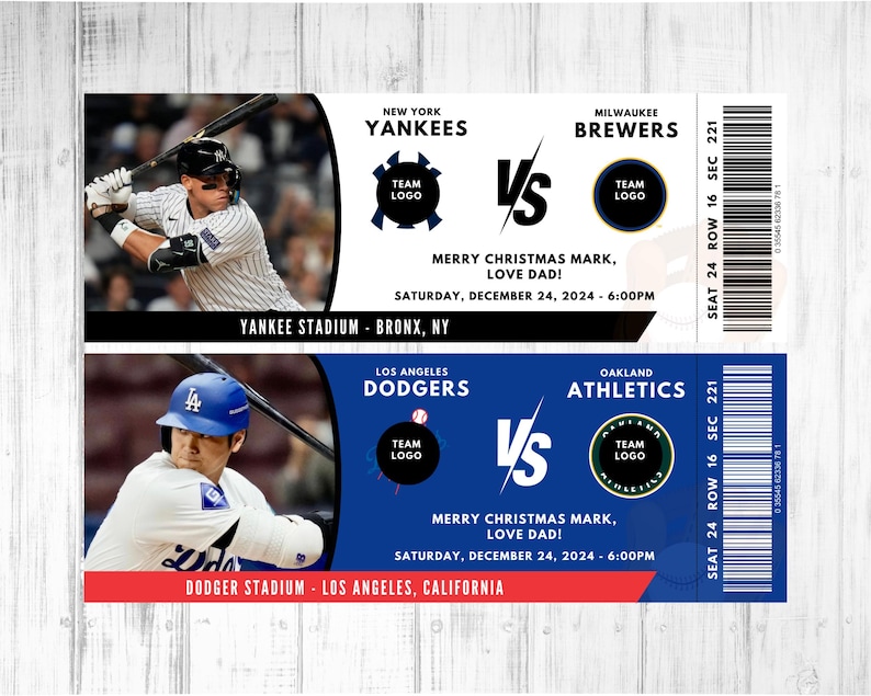 Custom Baseball Tickets, Surprise Gift Baseball Tickets, Customized ...