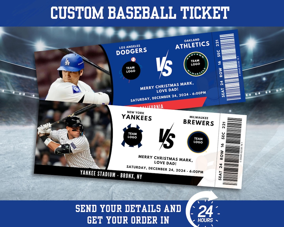 Custom Baseball Tickets, Surprise Gift Baseball Tickets, Customized Tickets, Baseball Gift ...