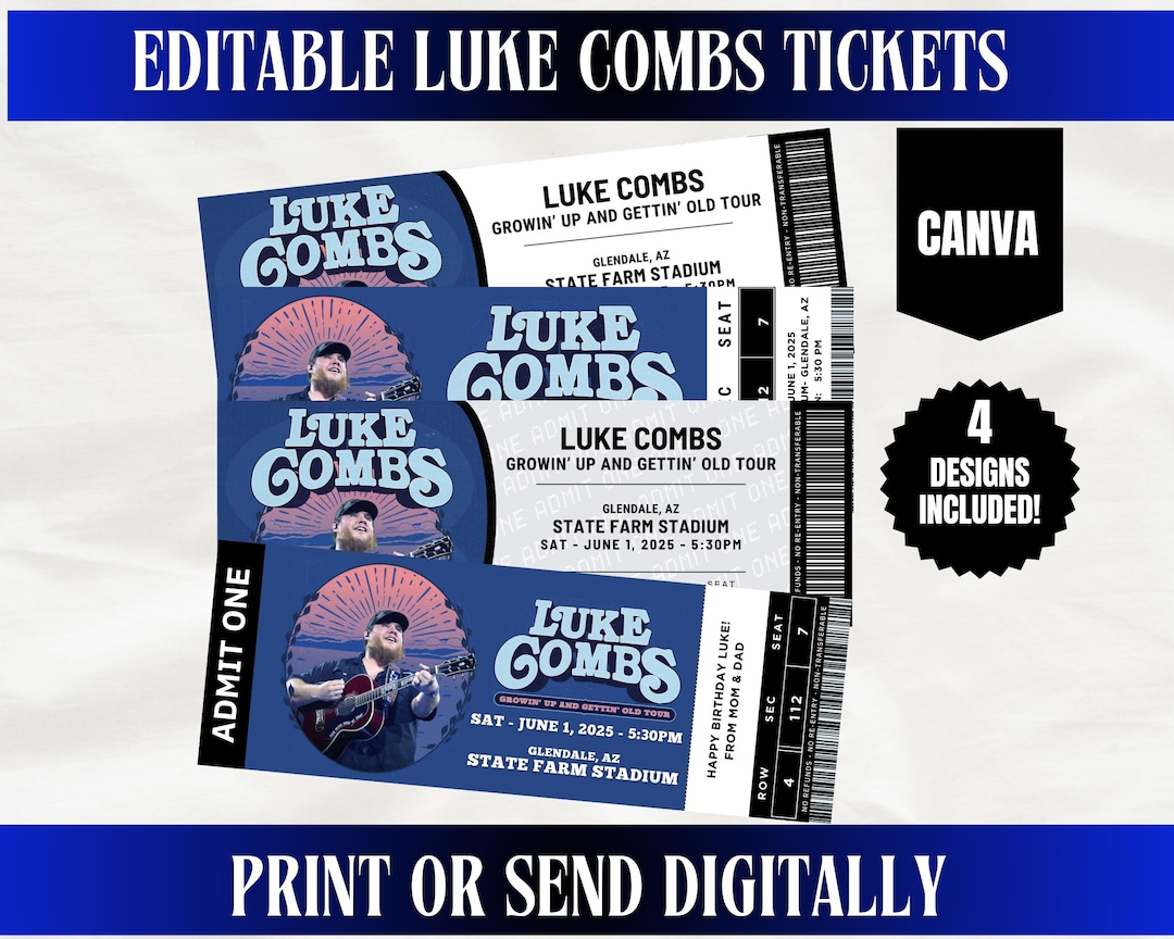 Editable Luke Combs Concert Ticket Template, Editable Concert Ticket ...