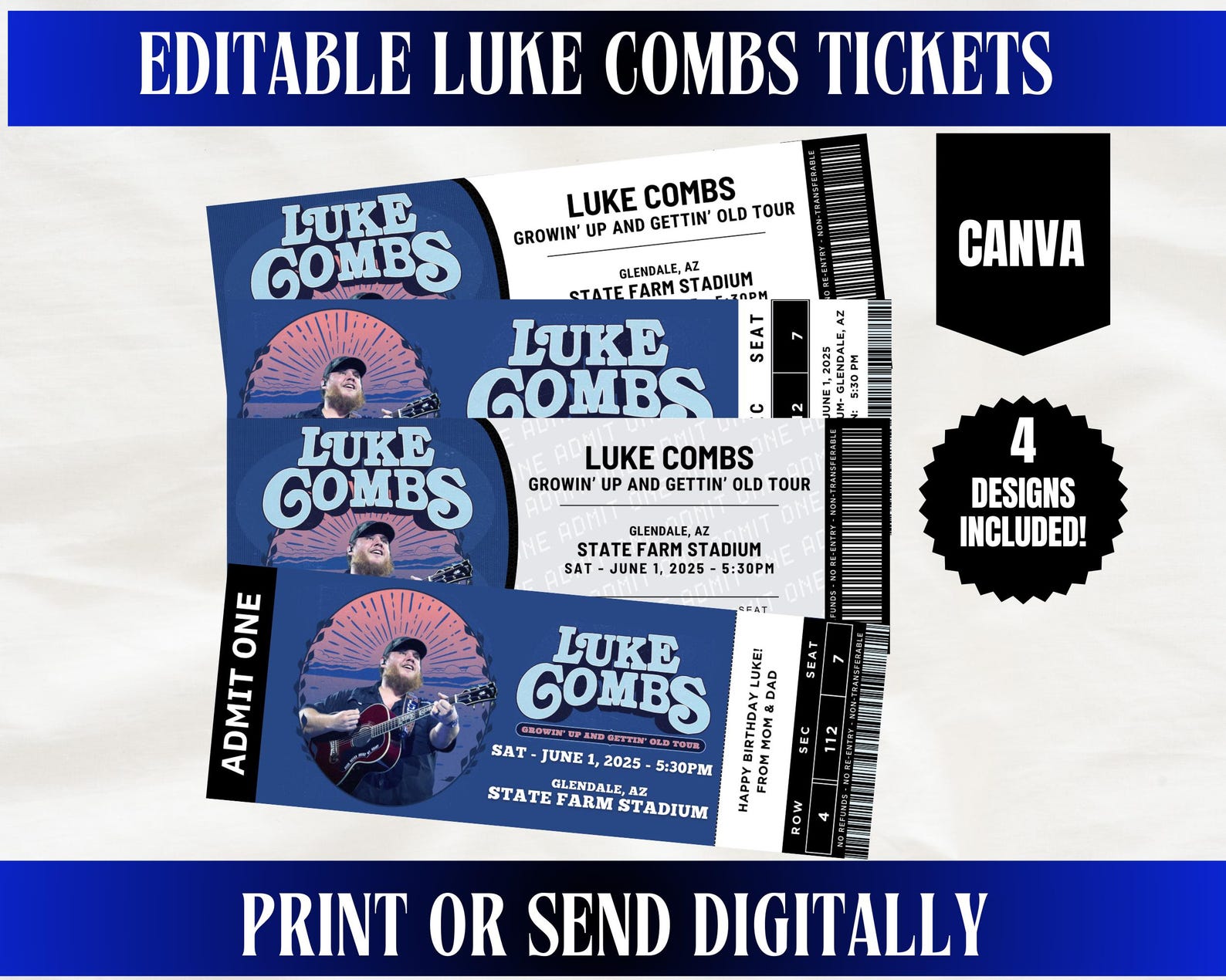 Editable Luke Combs Concert Ticket Template, Editable Concert Ticket ...