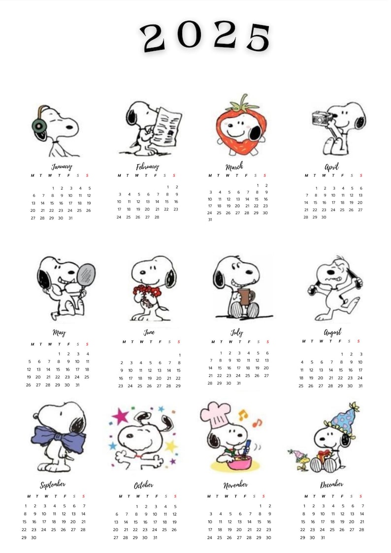 Snoopy Calendar 2025: Printable PNG (instant Download) - Etsy
