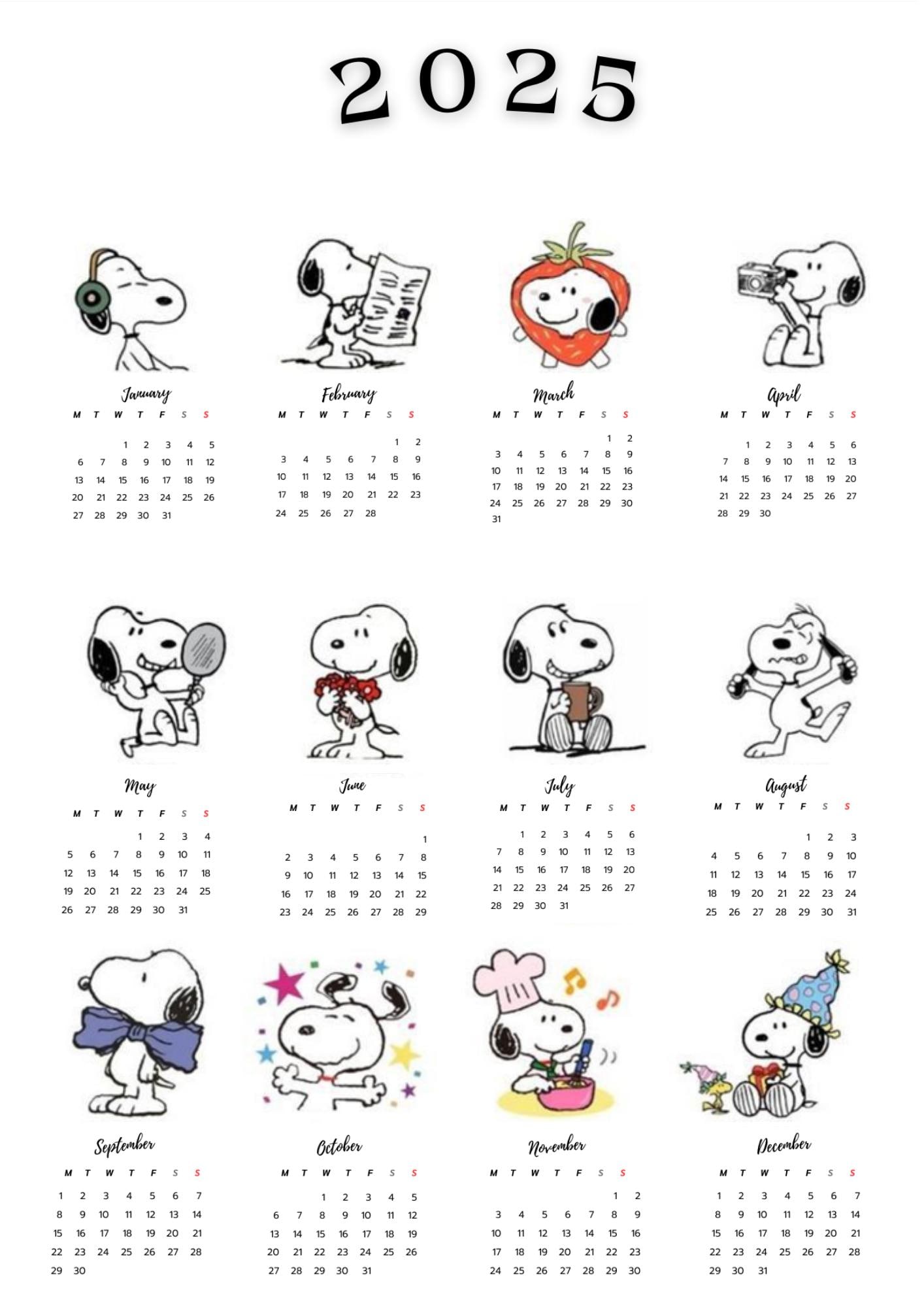 Calendar 2025 Png, Calendar Snoopy, Snoopy Calendar, Transparent ...