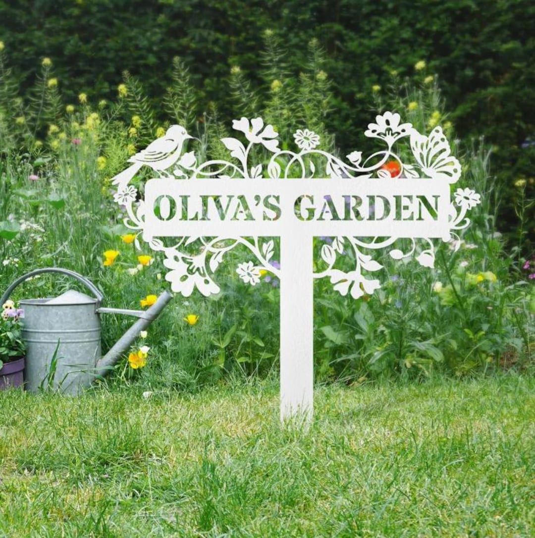 Custom Metal Garden Decor, Bird With Flower Garden Sign, Personalized ...