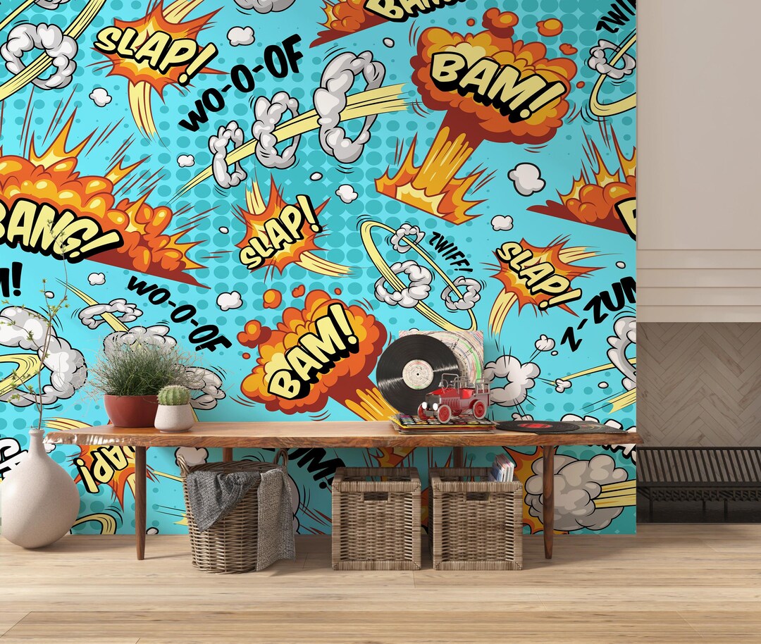 BAM SLAP Pop Art Wall Mural, Colorful Comic Style Wallpaper, Unique ...