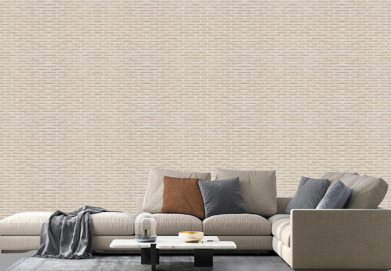 Beige Cream Brick Pattern Wallpaper, Brick Wall Texture, Brick Mural ...