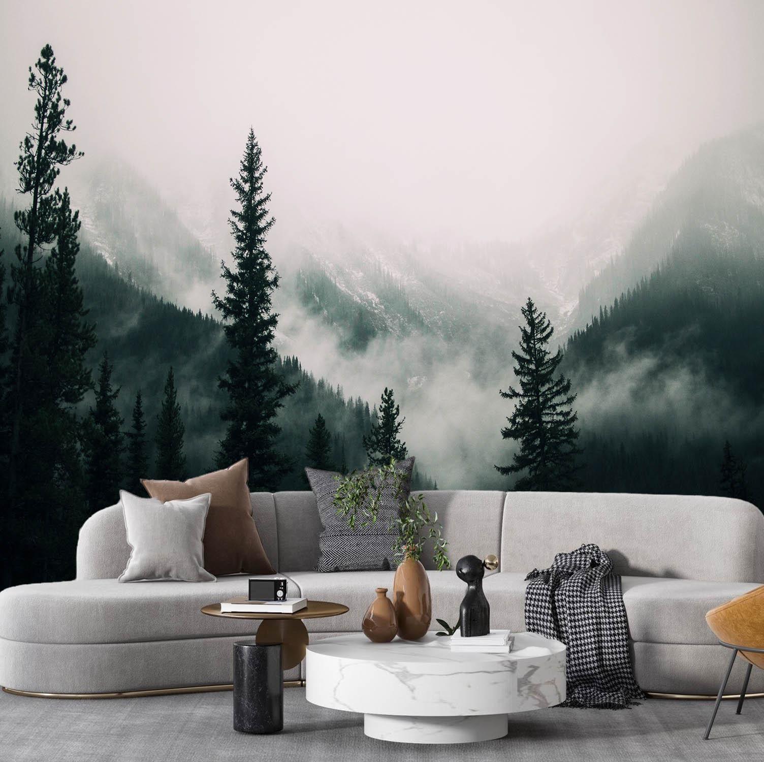 Misty Forest Trees Nature Wallpaper, Misty Forest View, Forest Mural ...