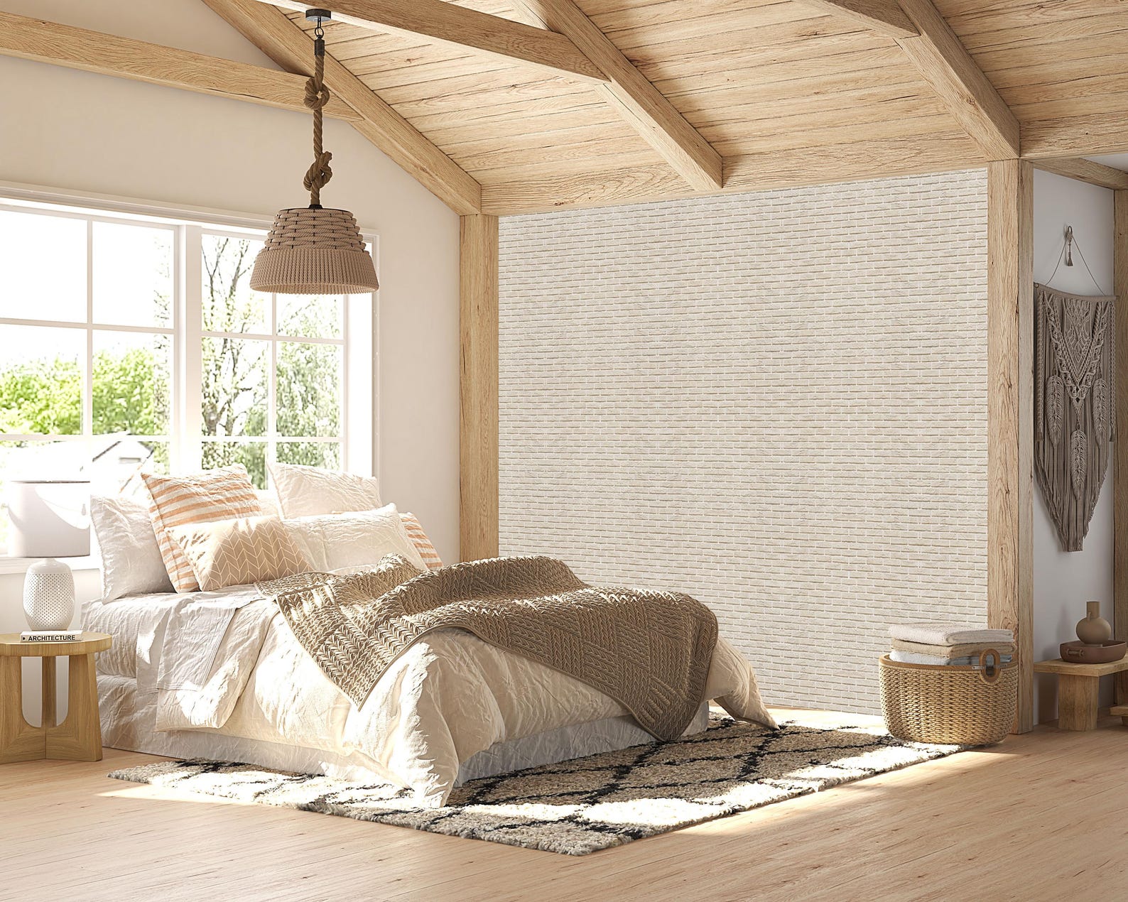 Beige Cream Brick Pattern Wallpaper, Brick Wall Texture, Brick Mural ...