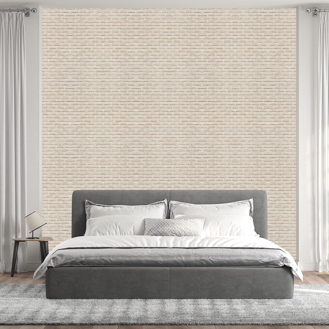 Beige Cream Brick Pattern Wallpaper, Brick Wall Texture, Brick Mural ...