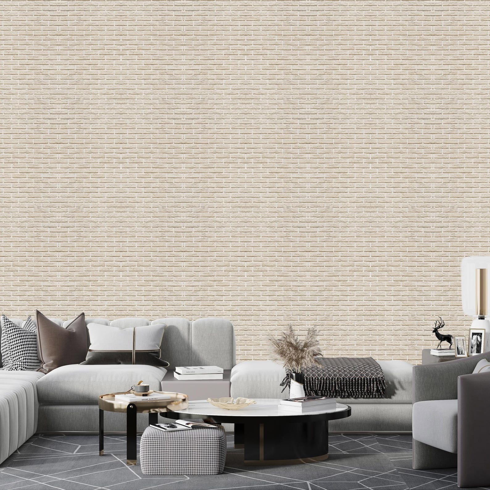 Beige Cream Brick Pattern Wallpaper, Brick Wall Texture, Brick Mural ...