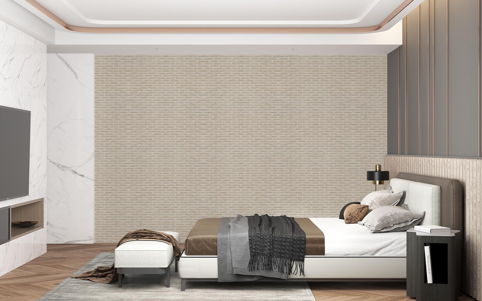 Beige Cream Brick Pattern Wallpaper, Brick Wall Texture, Brick Mural ...