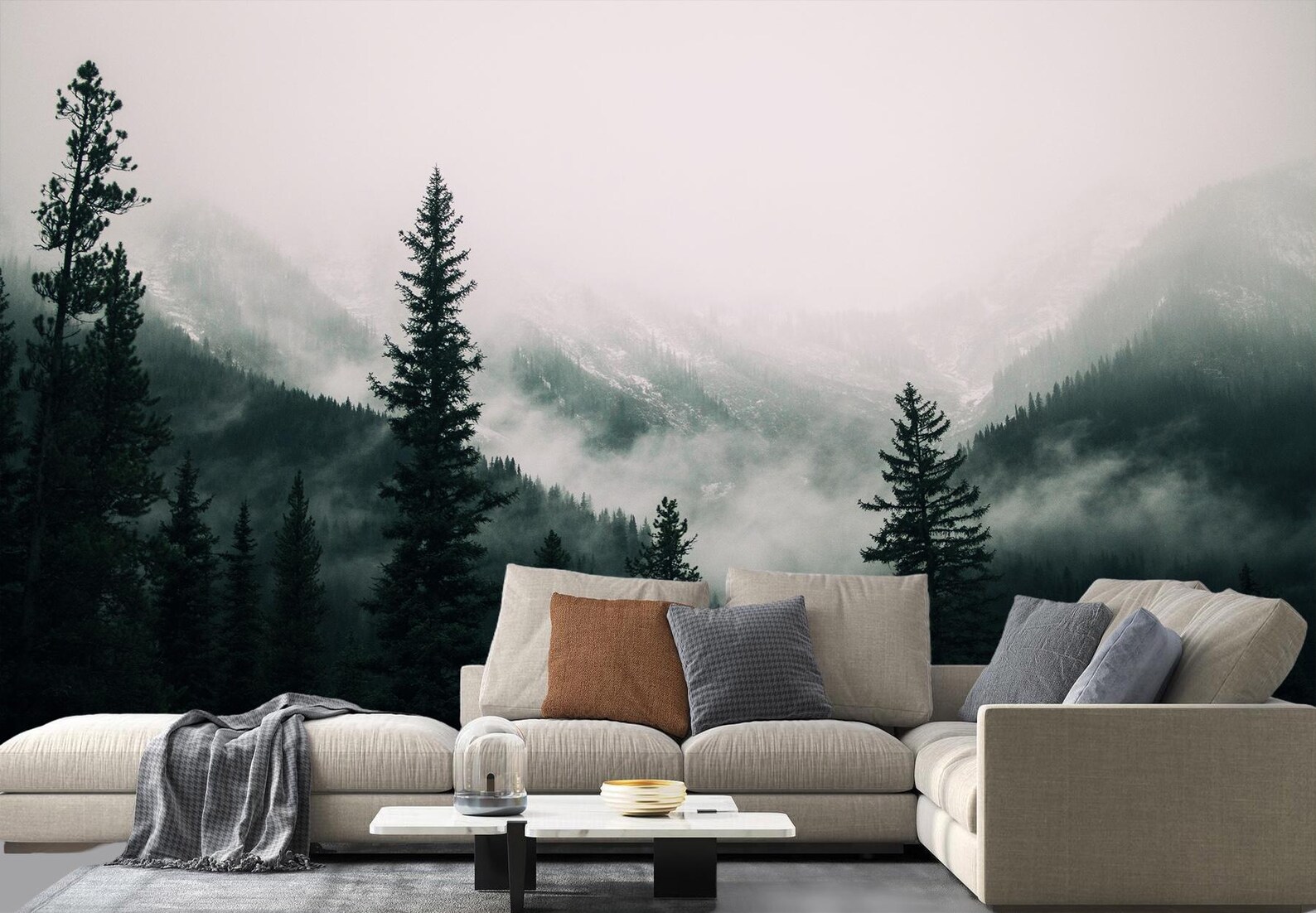 Misty Forest Trees Nature Wallpaper, Misty Forest View, Forest Mural ...