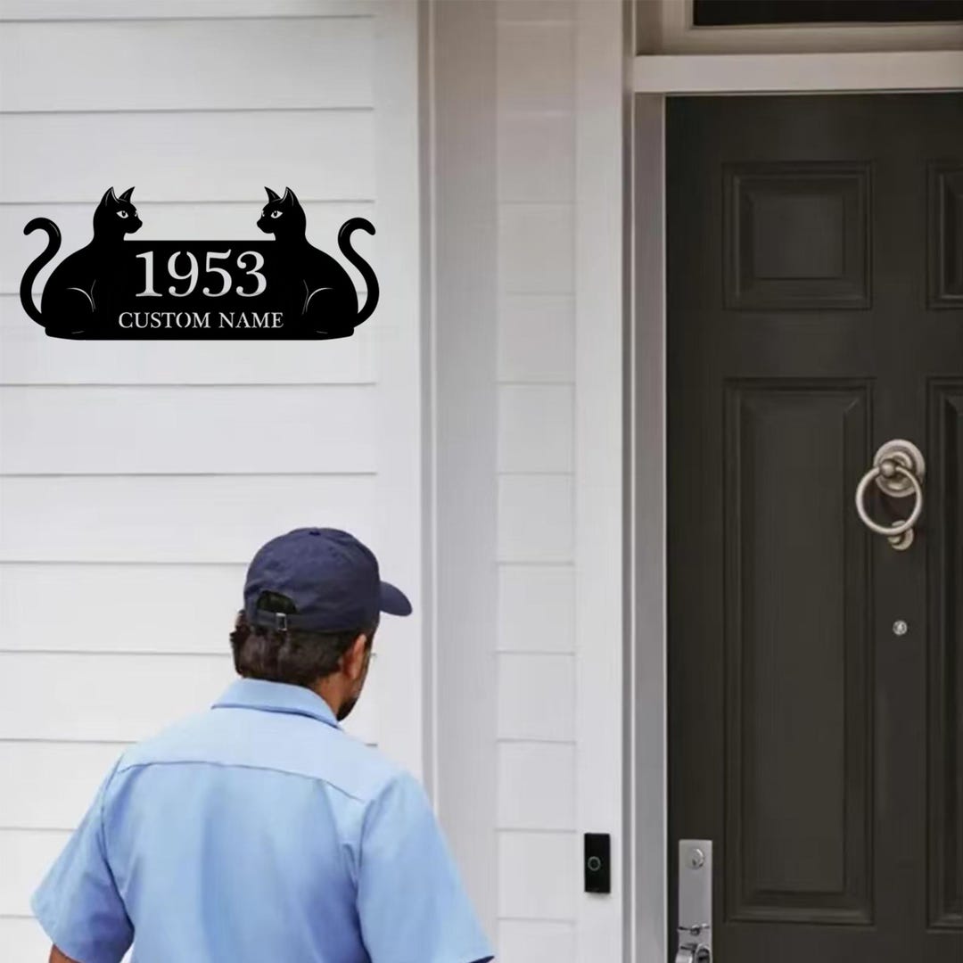 Custom Cat House Number Address Metal Sign, Welcome Home Metal Sign ...