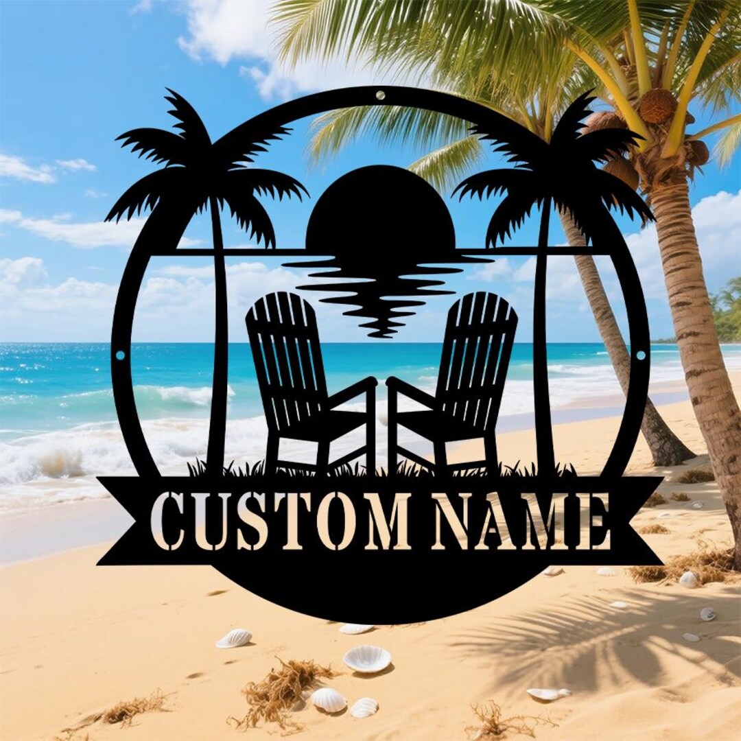 Custom Beach House Name Metal Sign, Personalized Palm Tree Metal Decor ...