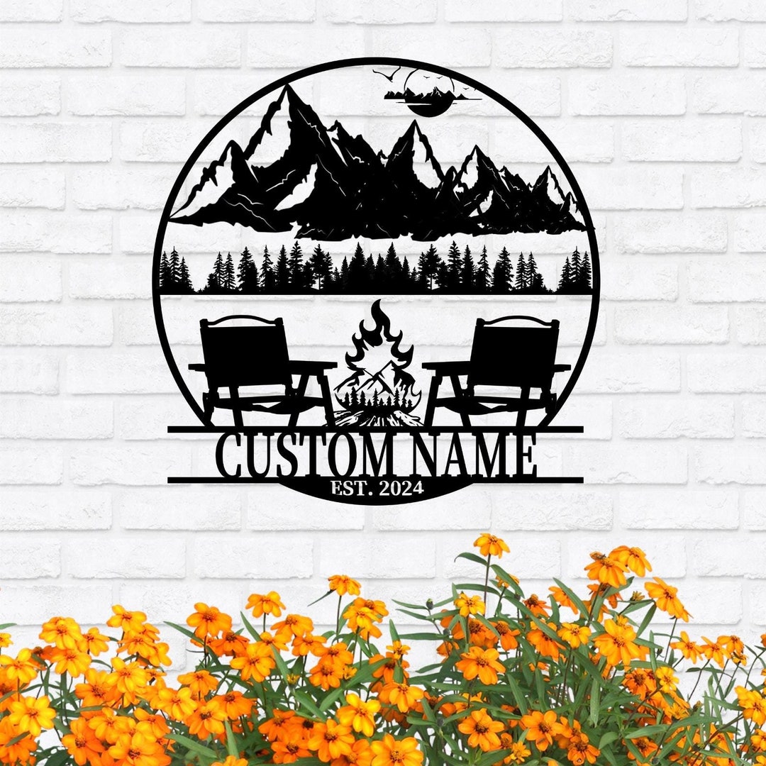 Custom Campfire Metal Sign, Metal Campsite Camping Sign Lake Cabin Sign ...
