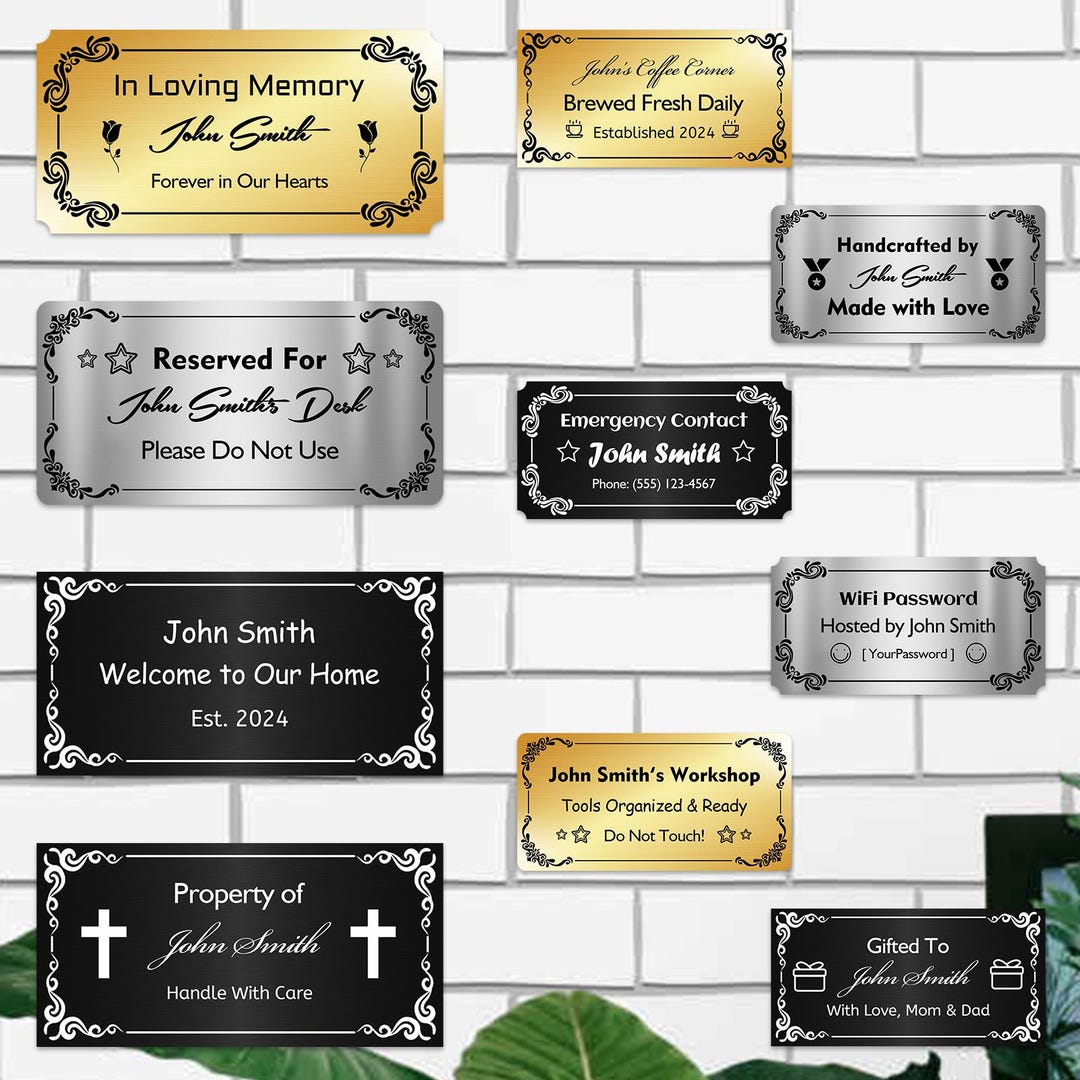 Custom Engraved Brass Nameplates, Brass Frame Plaque With Adhesive ...